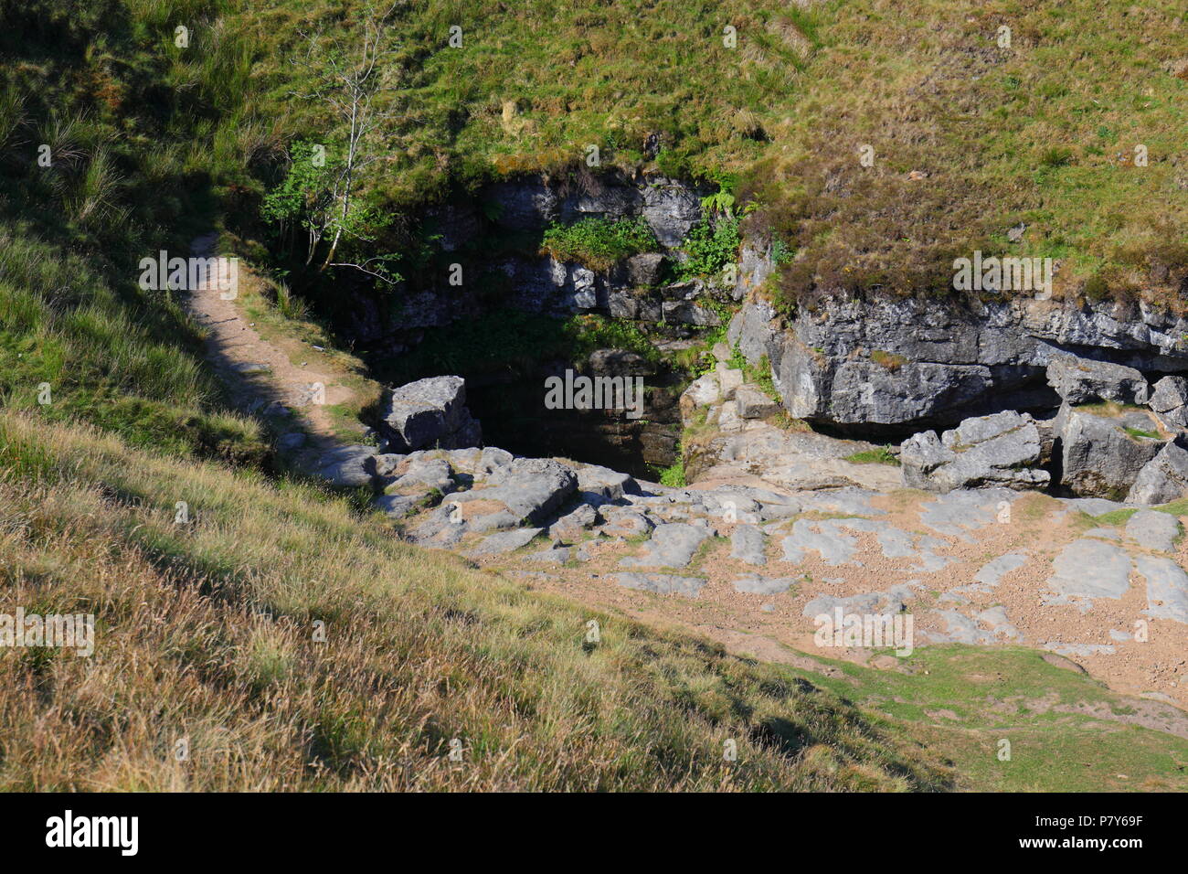 The outside of Gaping Gill which is located on Ingleborough Mountain in ...
