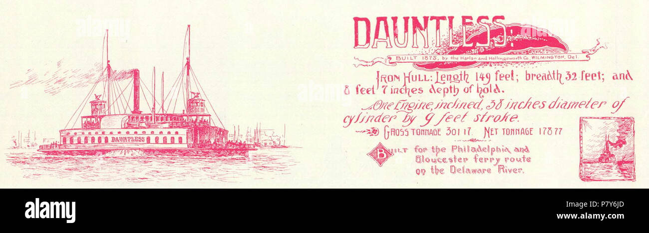 English: Dauntless, Delaware River steam ferry. by 1895 102 Dauntless ...