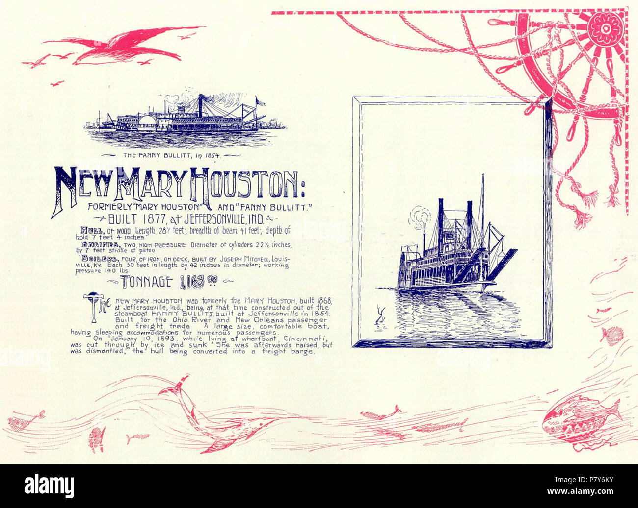 English: New Mary Houston, Mississippi river steamboat. 1895 or before ...