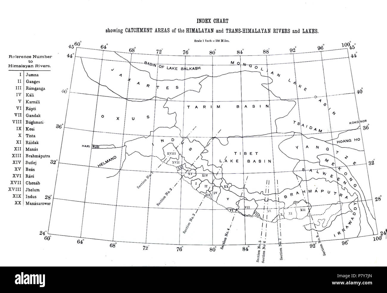 Map of the catchment zones for the rivers of the Himalayas . 1907 193 ...