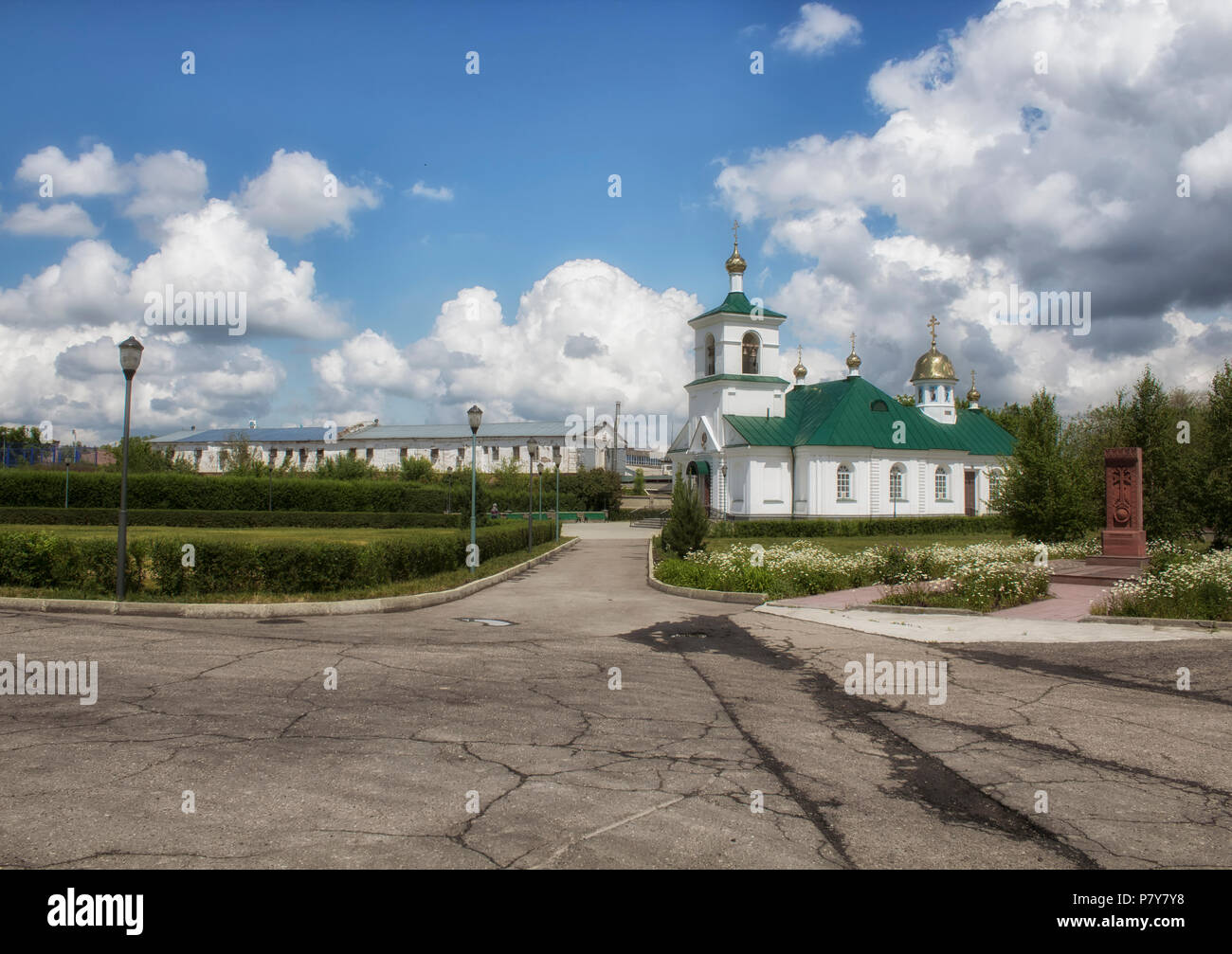 Holy Trinity monastery and old fortress in Ust-Kamenogorsk. Old ...