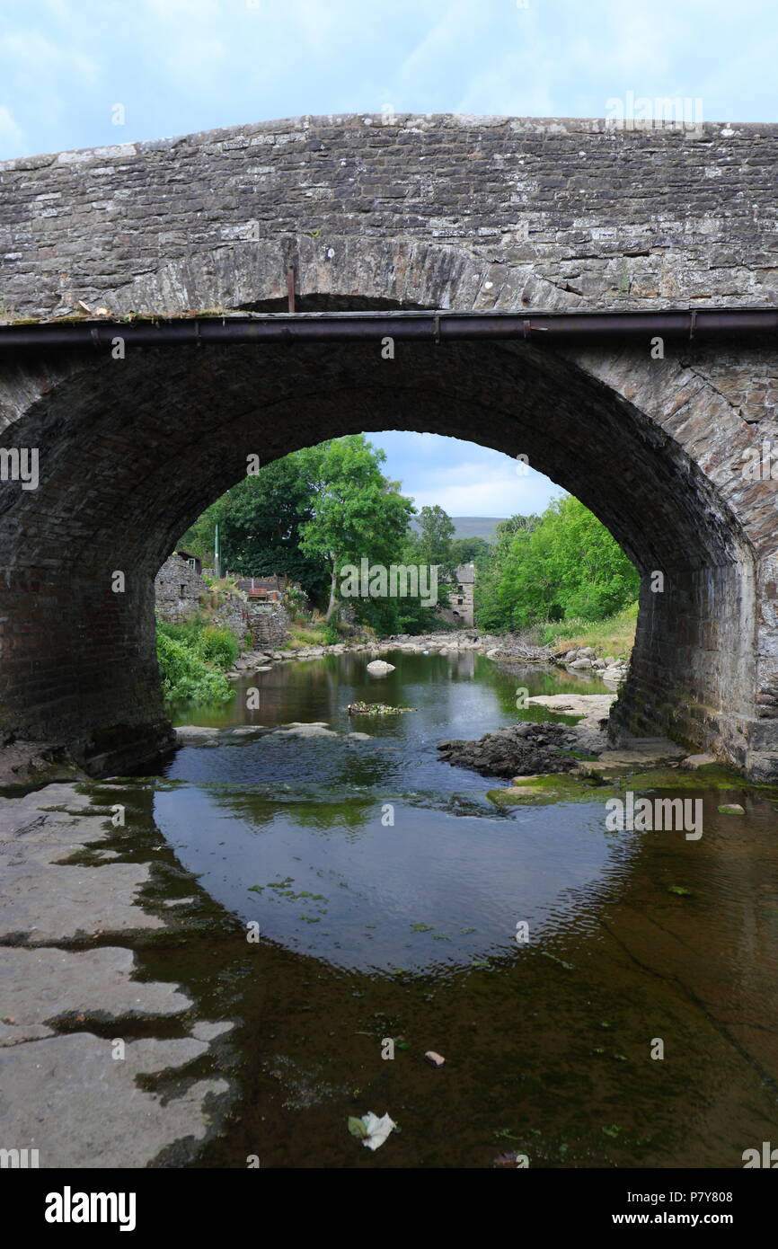 The River Bain with an almost dried up river bed at Bainbridge in the ...