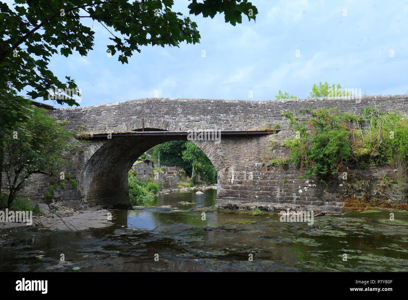 The River Bain with an almost dried up river bed at Bainbridge in the ...