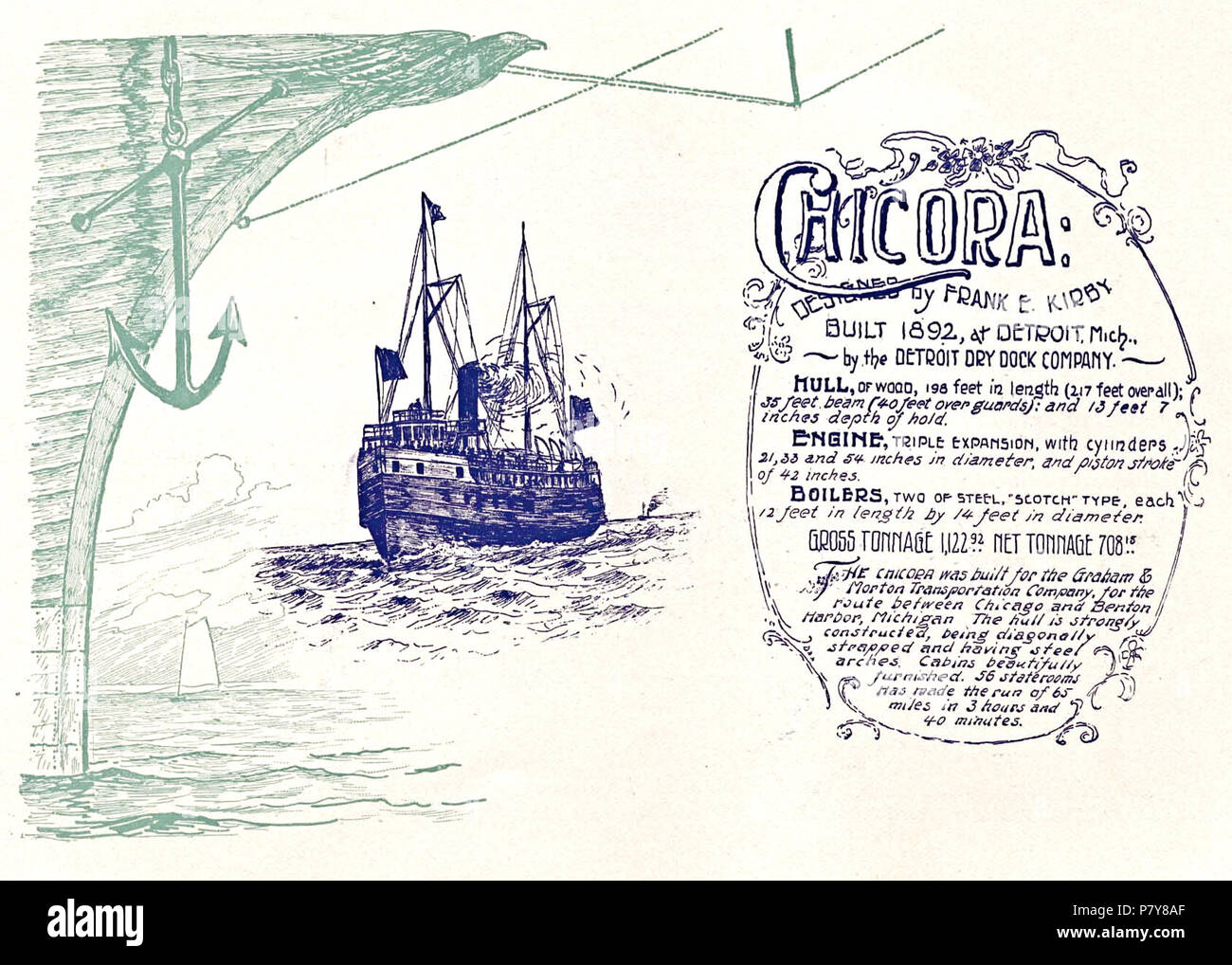 English: Chicora, Great Lakes steamship, sunk on 21 Jan 1895 in Lake ...