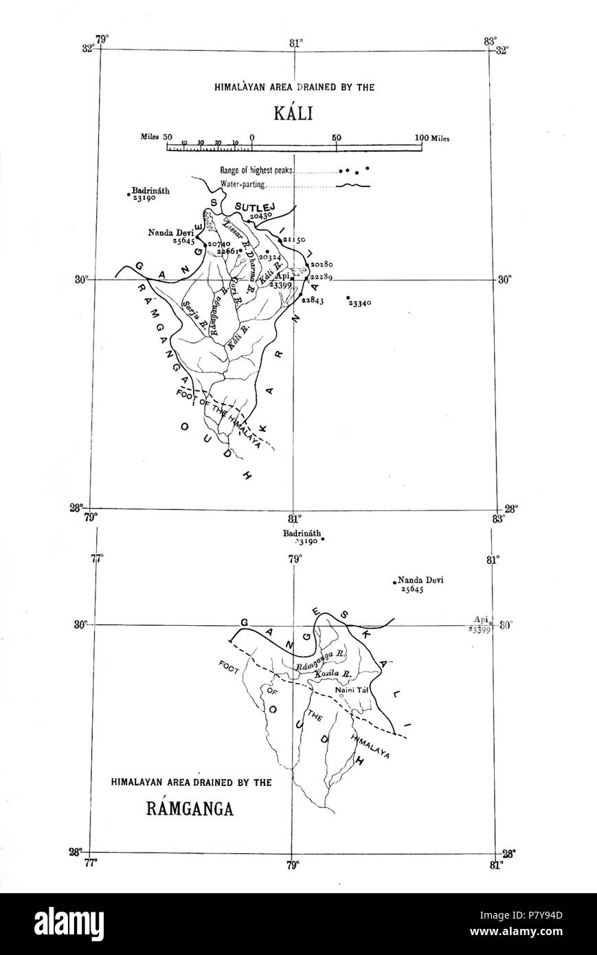 Map of the Kali river catchment . 1907 226 Kali drainage Stock Photo ...