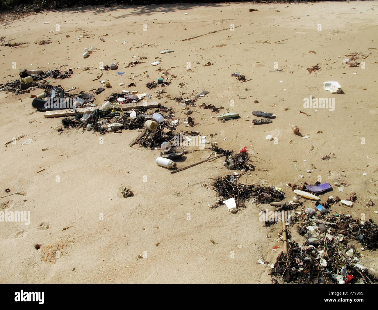 close up trash and pollution on sandy beach Stock Photo - Alamy