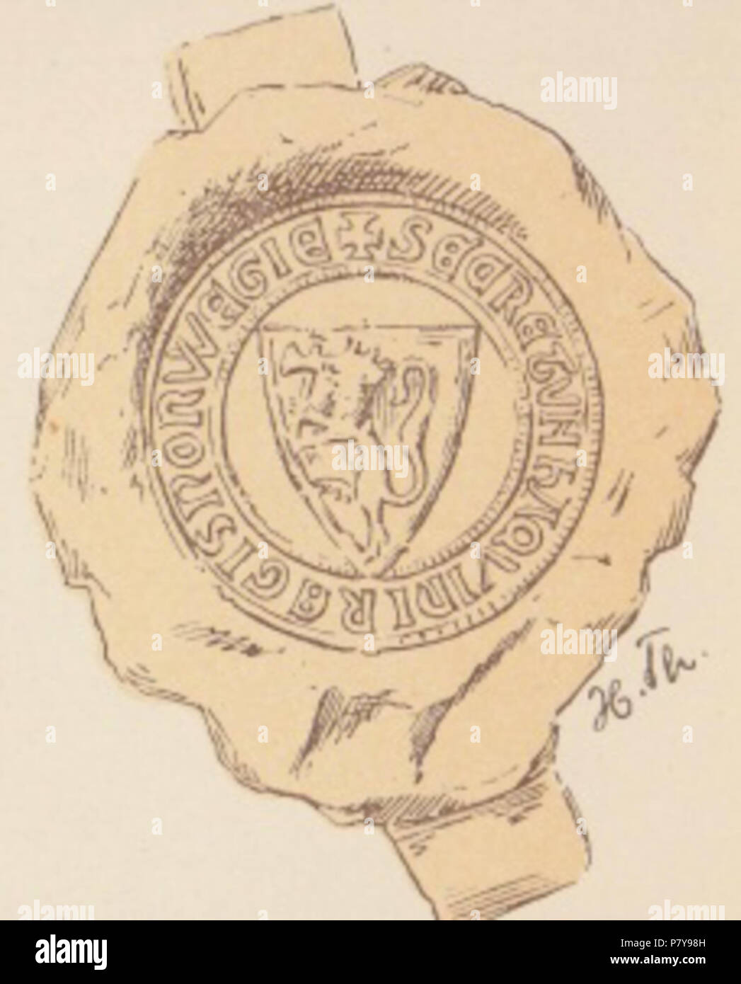 English: Seal (reverse) of King Haakon V Magnusson of Norway, based on ...
