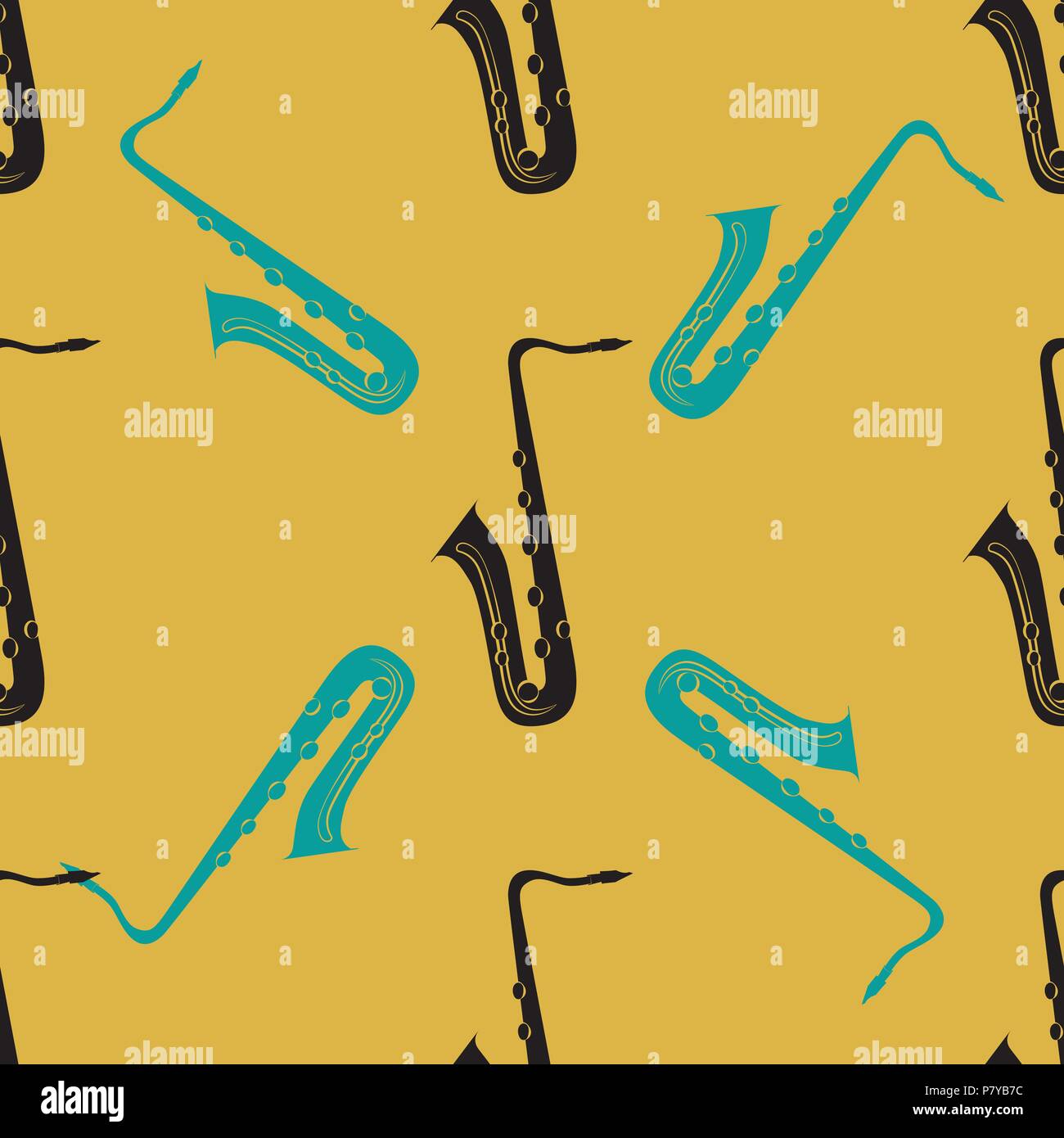 Jazz concept. Saxophone. Seamless pattern. Black and green elements ...
