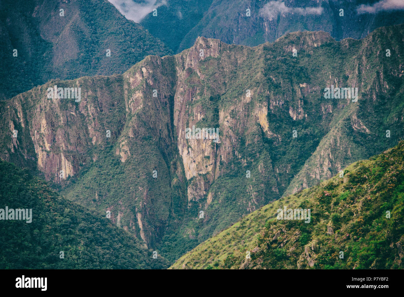 Panoramic view of rocky Andes from the Inca Trail to Machu Picchu. Peru ...