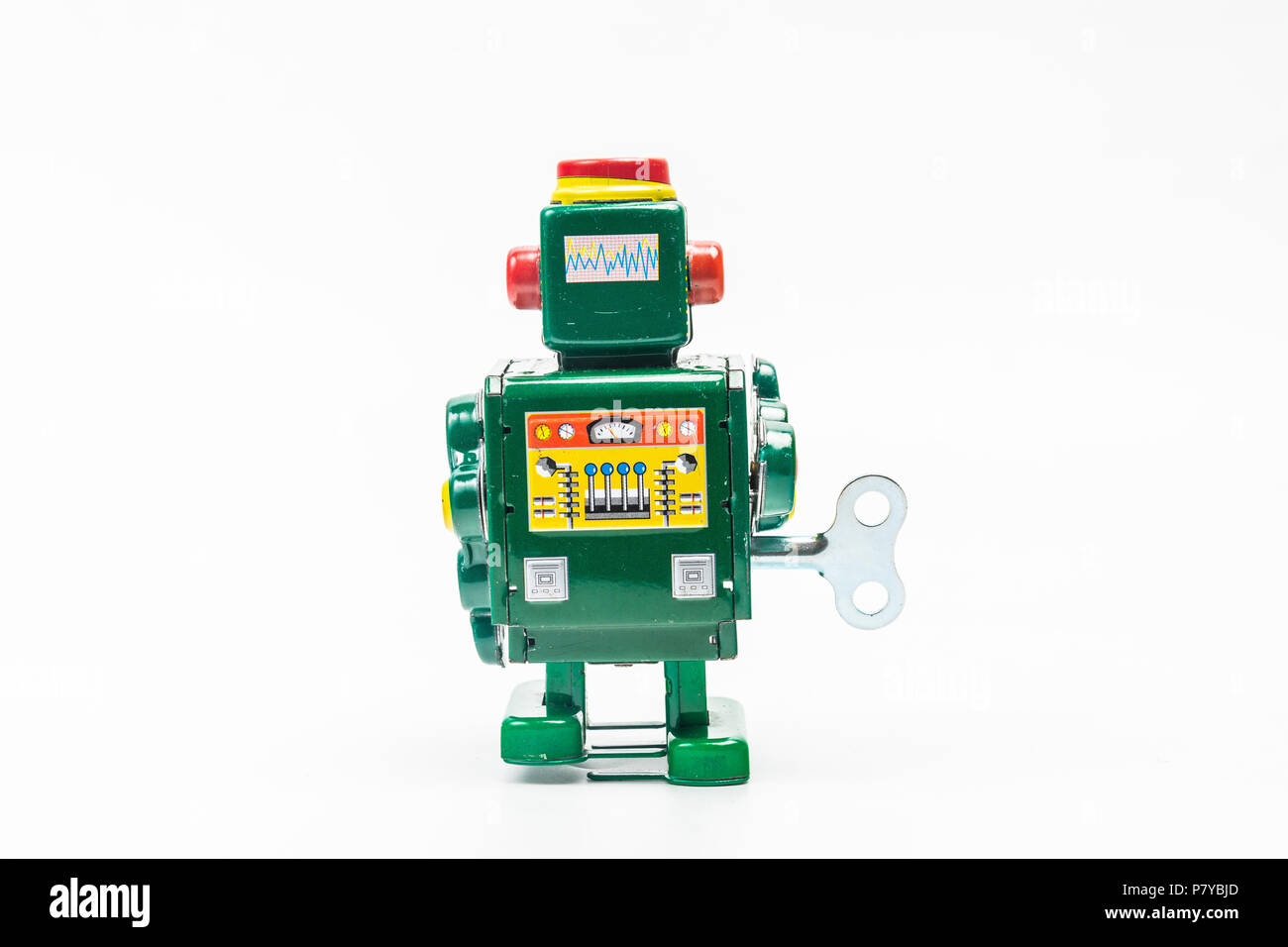 robot tin toy on white background Stock Photo - Alamy
