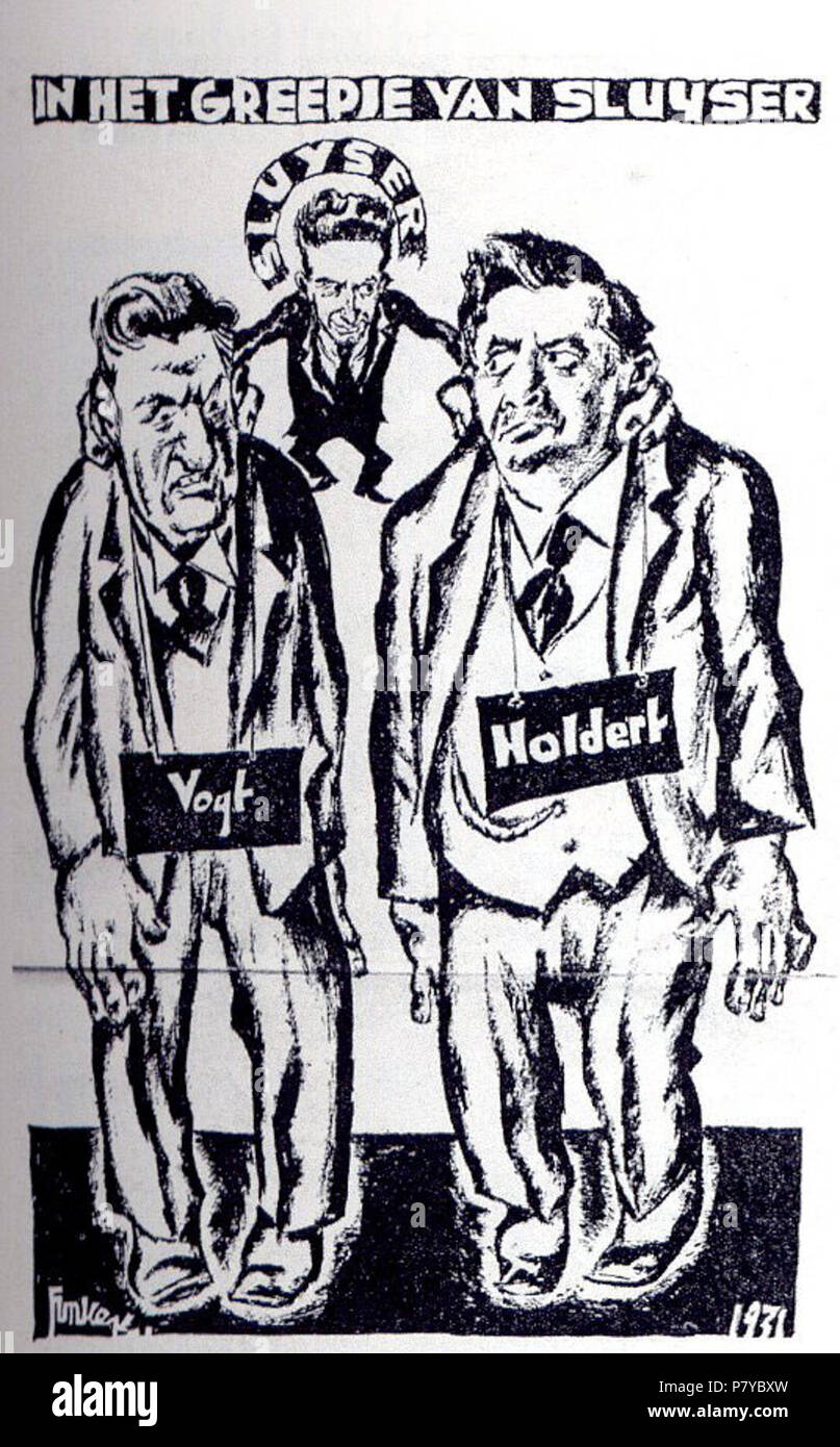 Nederlands: Cartoon met afgebeeld Meyer Sluyser (1901-1973), die een ...