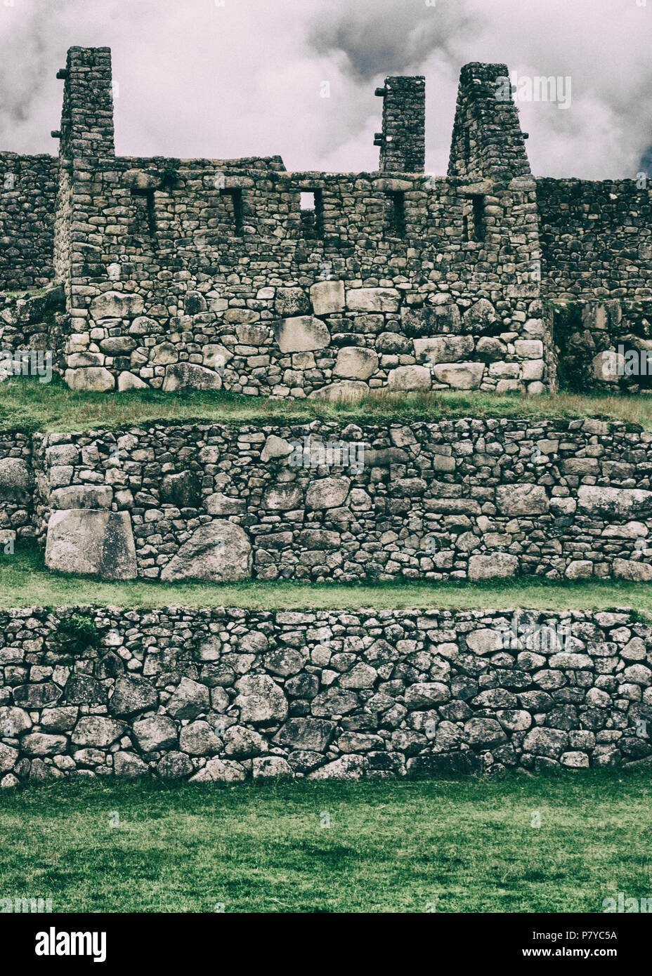 Layers of the Inca stone ruins in Machu Picchu Stock Photo - Alamy