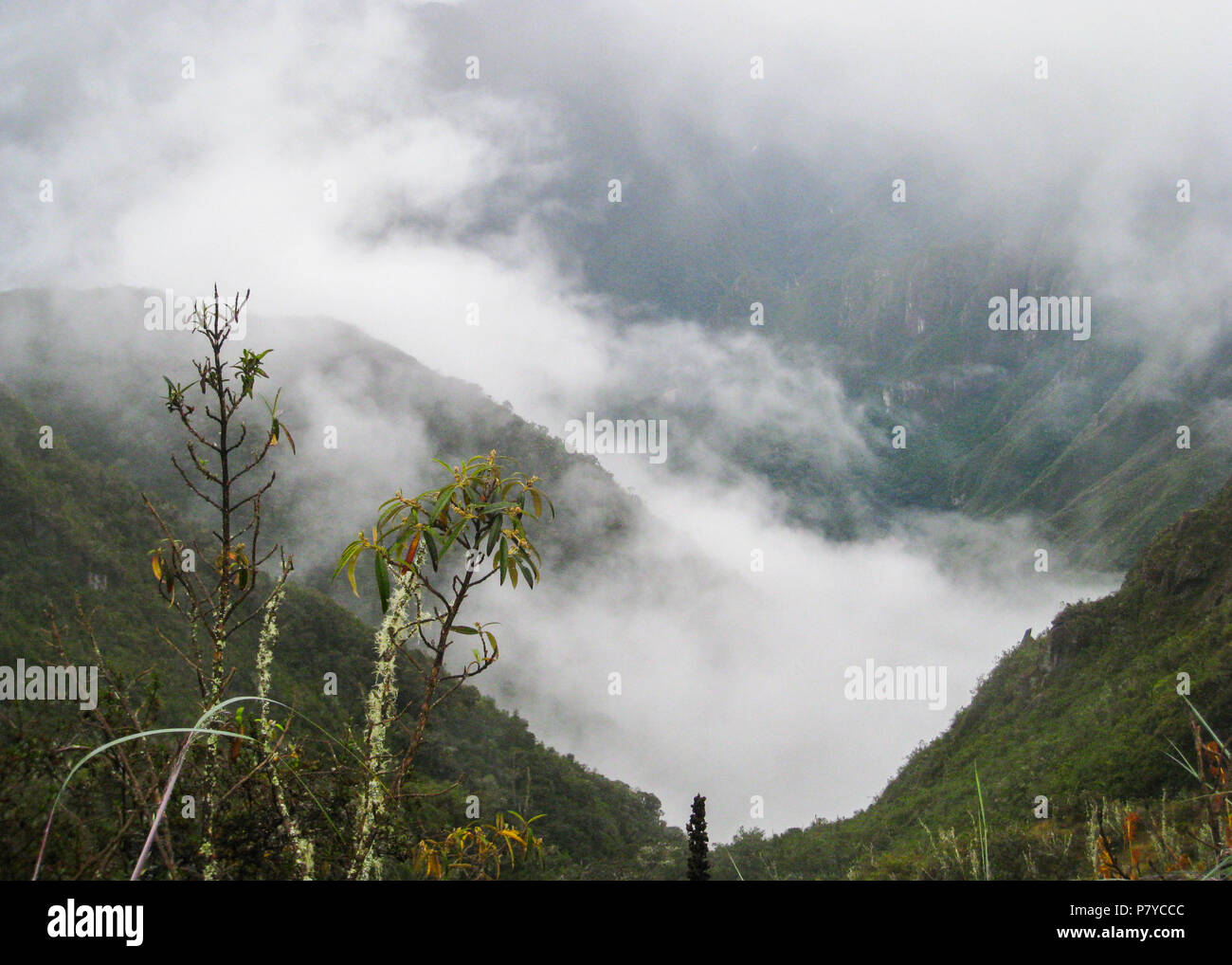 The Andes mountains and low clouds from the Inca Trail. Peru Stock ...
