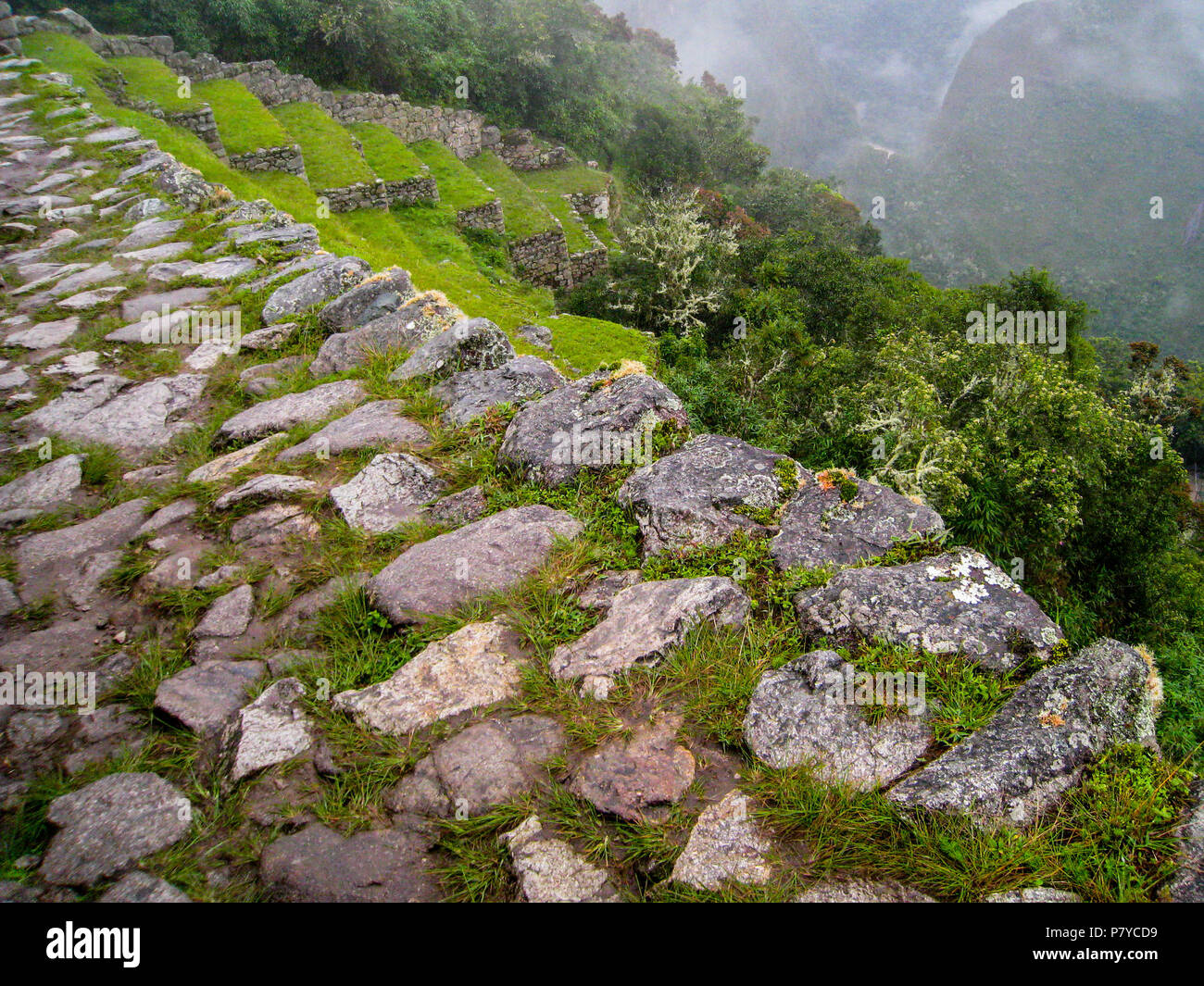 Hiking stone path and farming terraces Stock Photo - Alamy