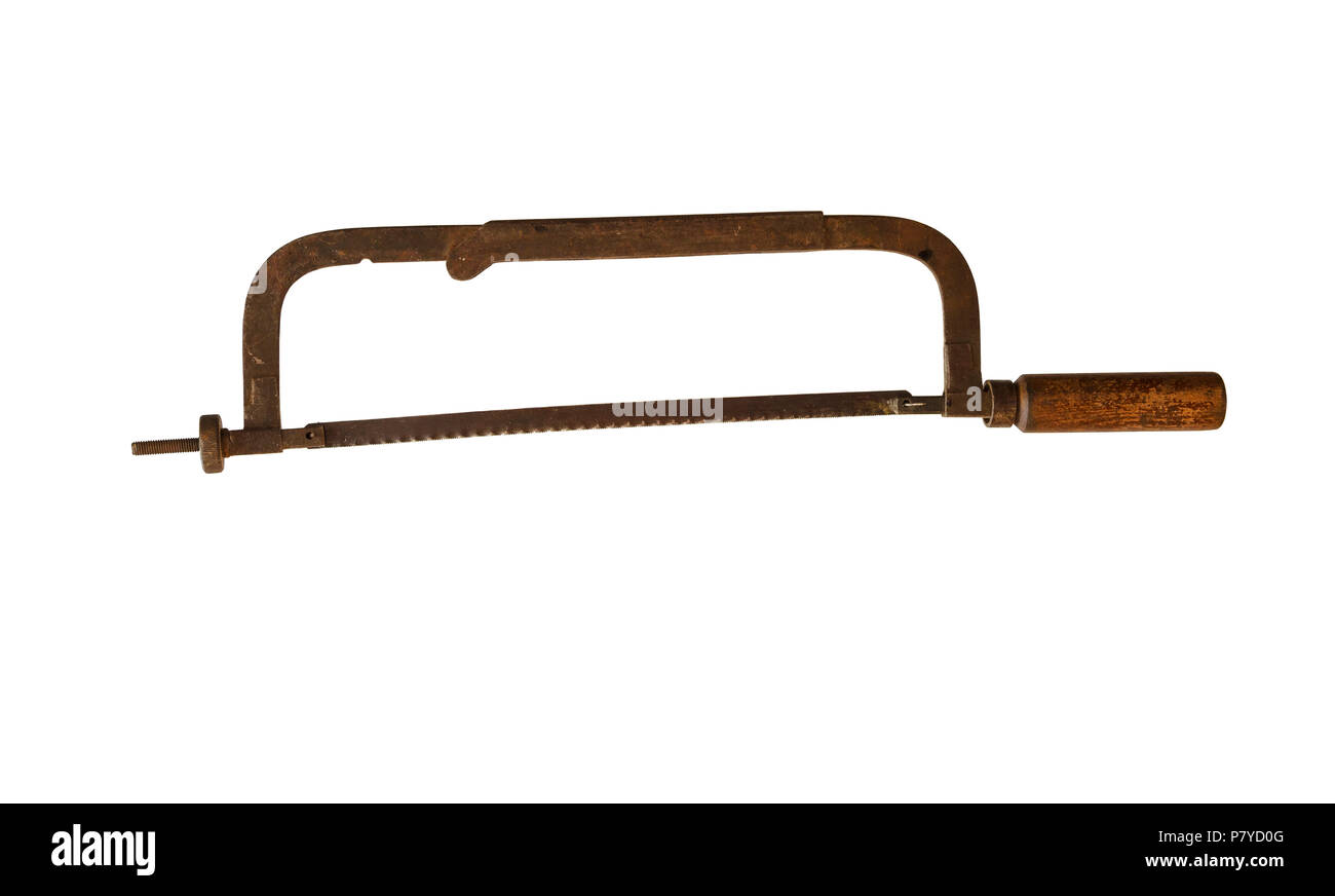 Hand carpentry tools. Hacksaw for metal on a white background Stock ...