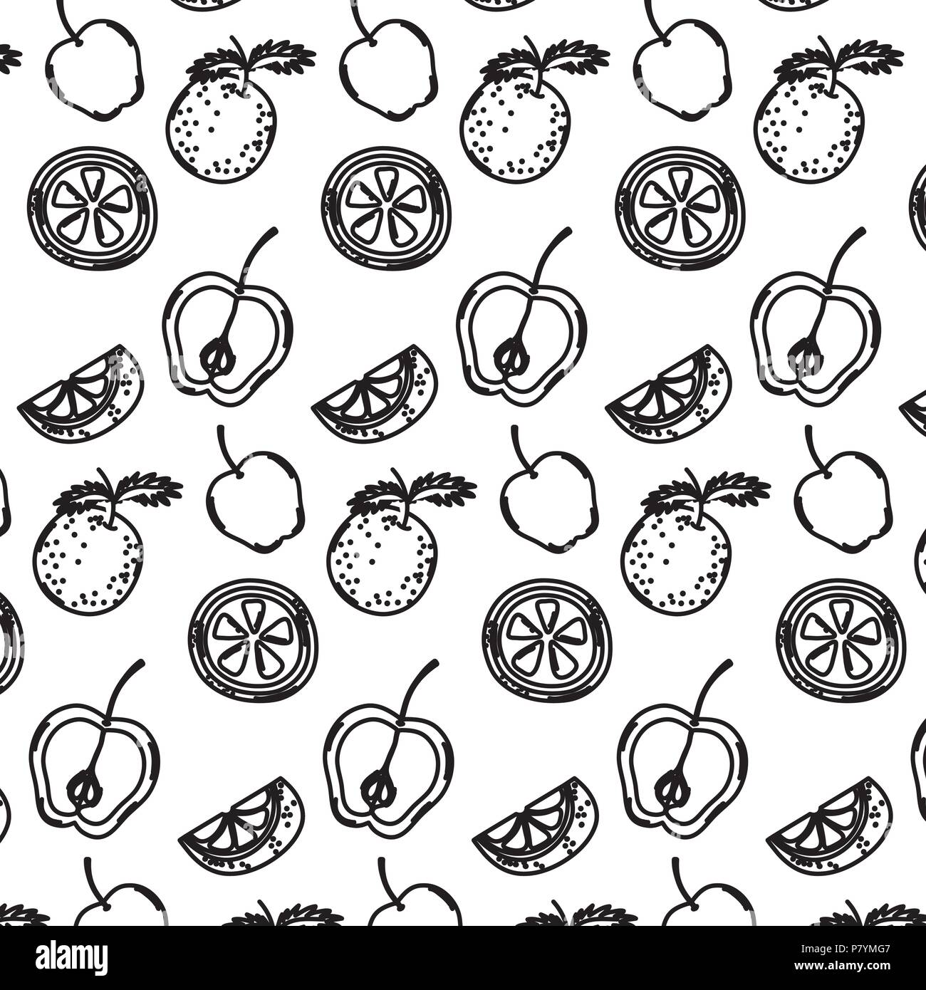 line delicious fresh fruits nutrition background Stock Vector Image ...