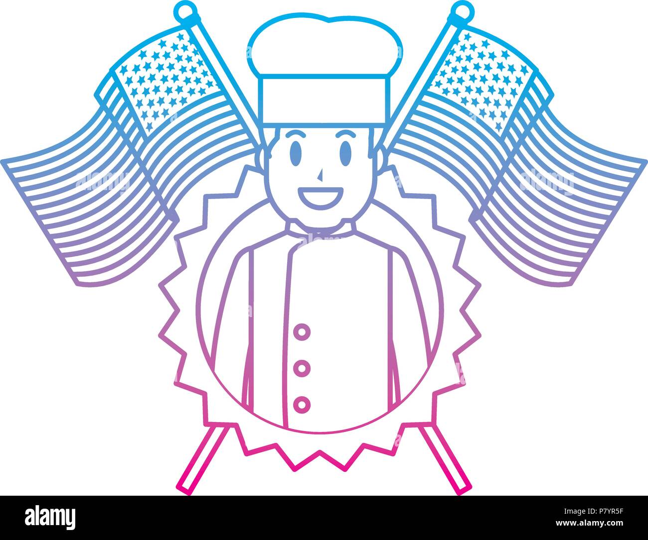 degraded line chef with usa flags and nation emblem Stock Vector Image ...