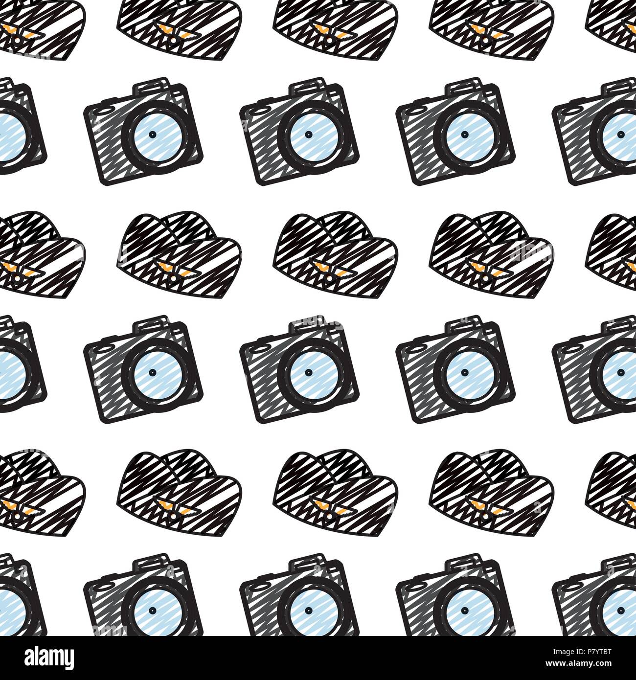 doodle digital camera and stewardess hat background Stock Vector Image ...