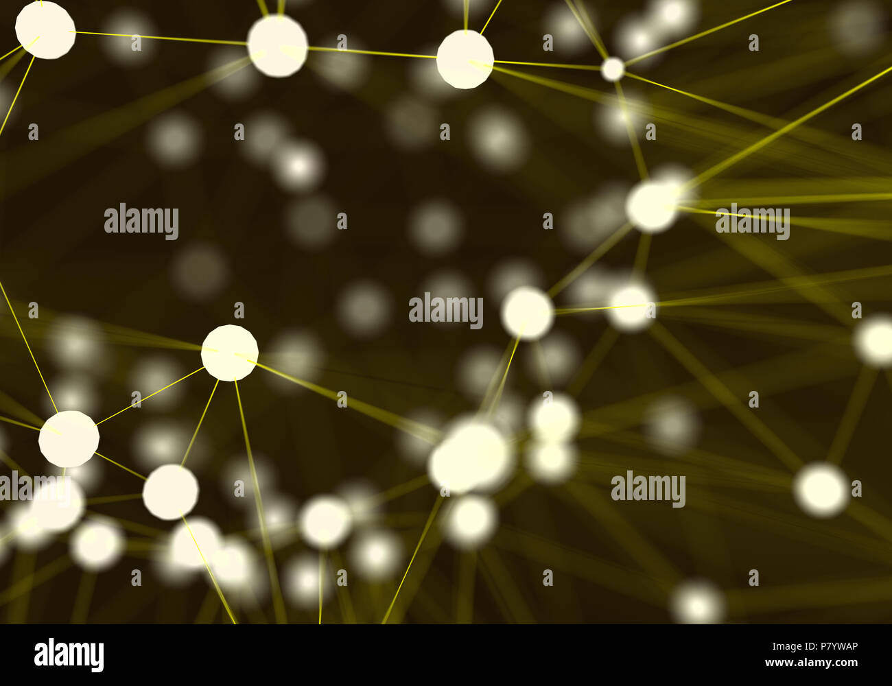 Yellow futuristic abstract network nodes background. Technology and ...