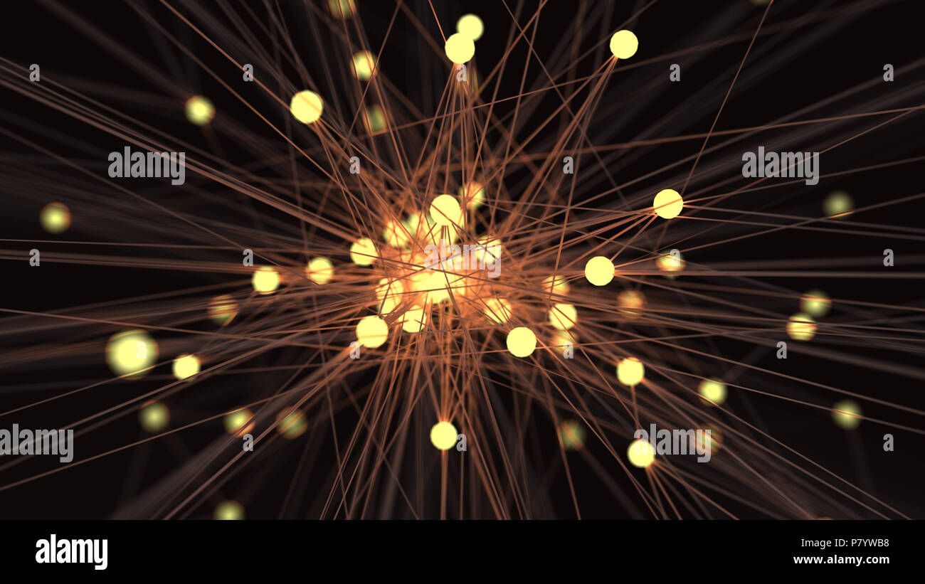 Abstract yellow light bulb futuristic technology network node. Cable ...