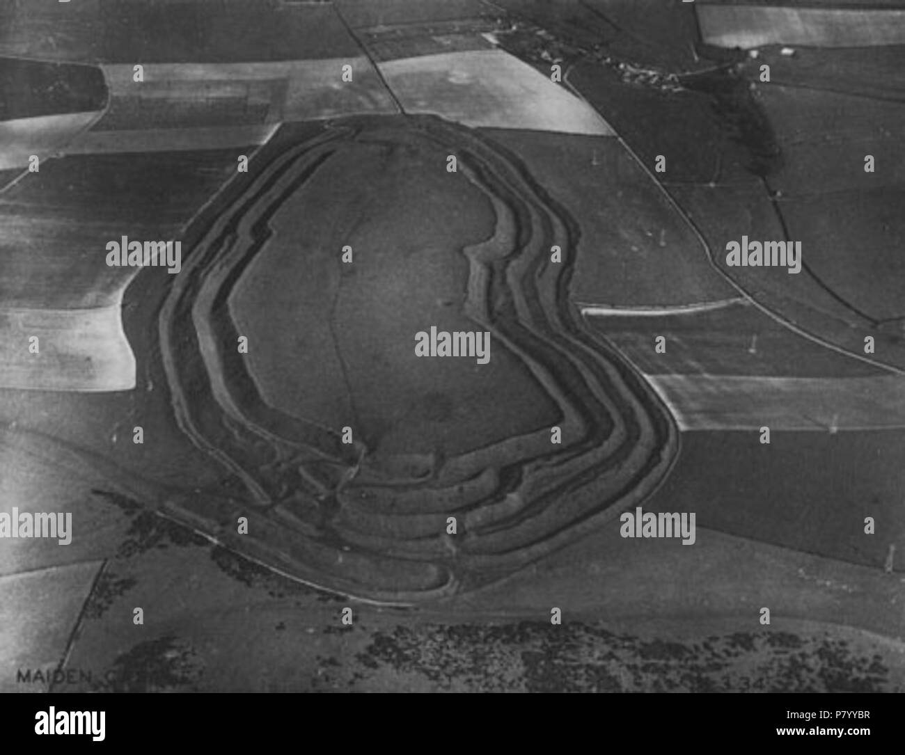 Atlas of Hillforts 3598 An aerial view of Maiden Castle in Dorset. The ...