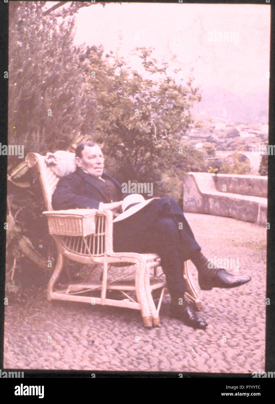 Colour Photograph (Autochrome) of a Man Seated in a Garden in Madeira ...