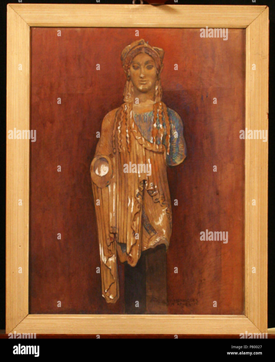 English: Watercolour painting of Kore 674 from the Acropolis Museum by ...