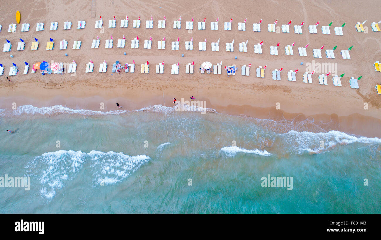 Aerial view of a beach with sunbeams. At Sea Island.Aerial view. Top ...