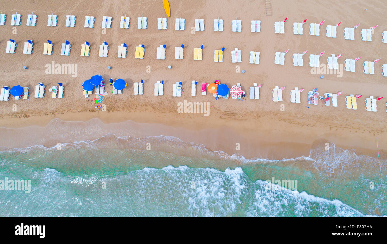 Aerial view of a beach with sunbeams. At Sea Island.Aerial view. Top ...