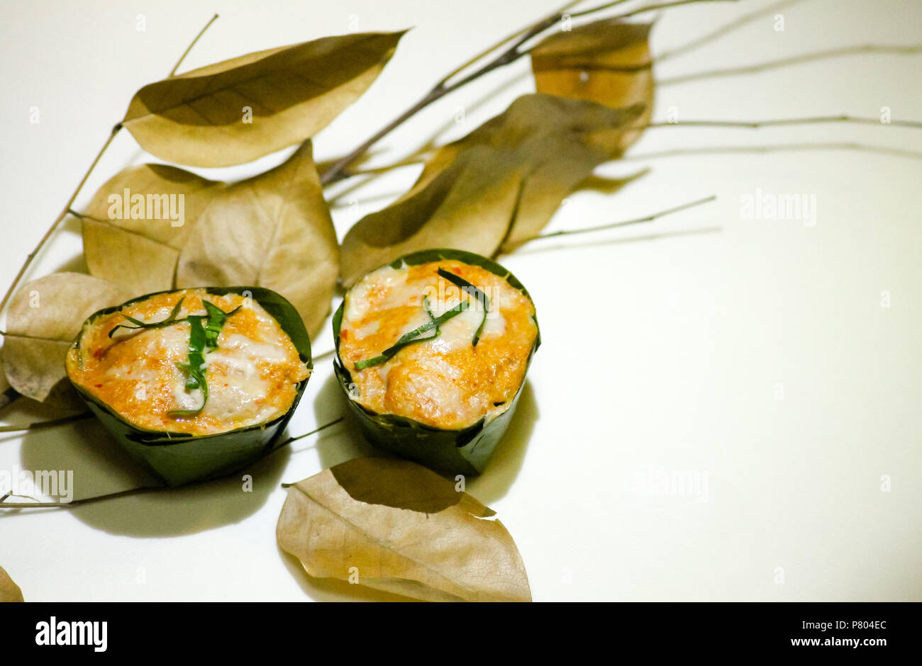 Steamed red fish curry custard called haw mok an authentic traditional ...