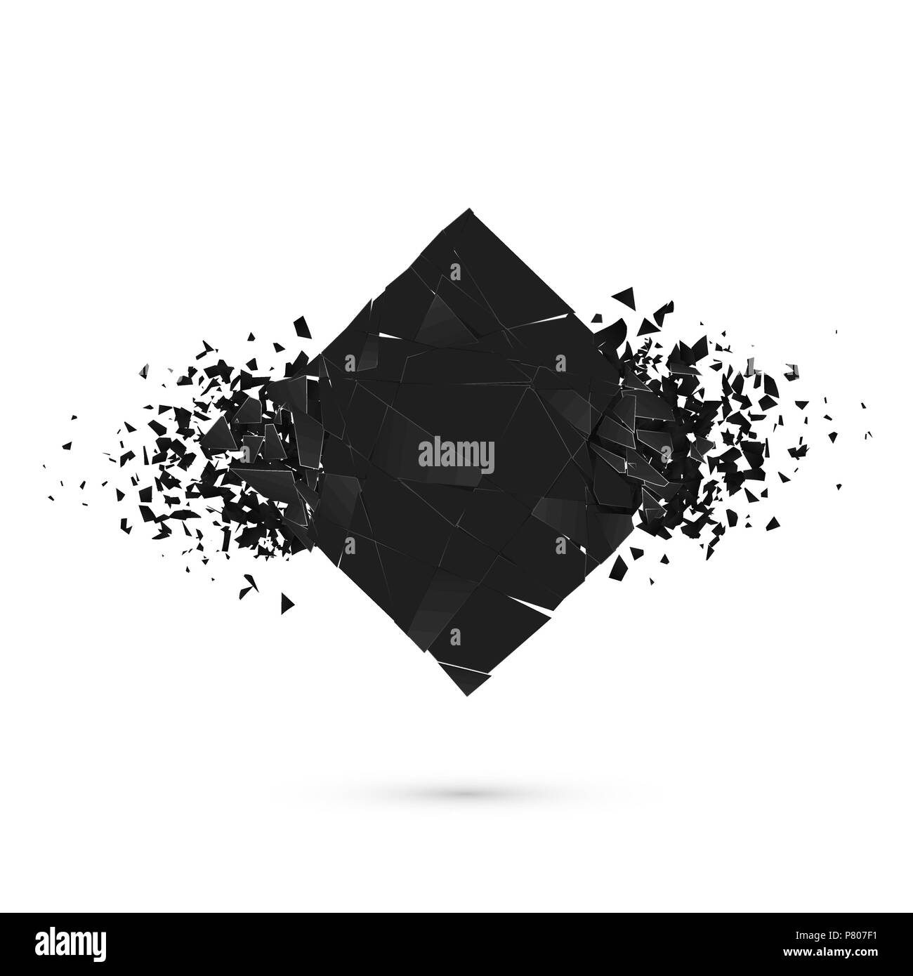 Cube destruction. Squared black banner with space for text. Abstract ...