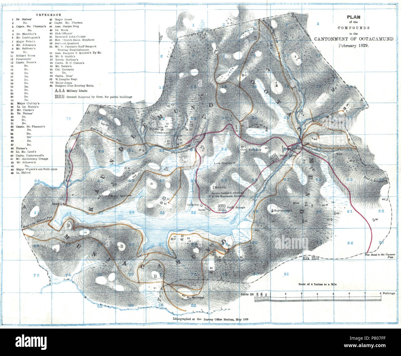 Map of the cantonment of Ootacamund . 1880 288 Nilgiri Cantonment Stock ...