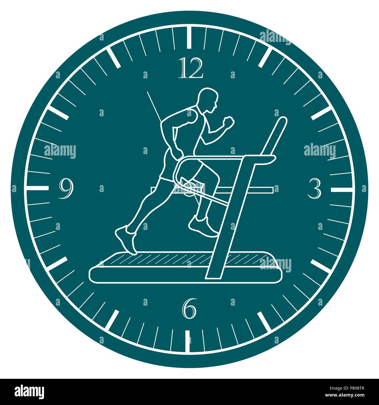 Man jogging on a treadmill and clock. Healthy lifestyle and physical ...