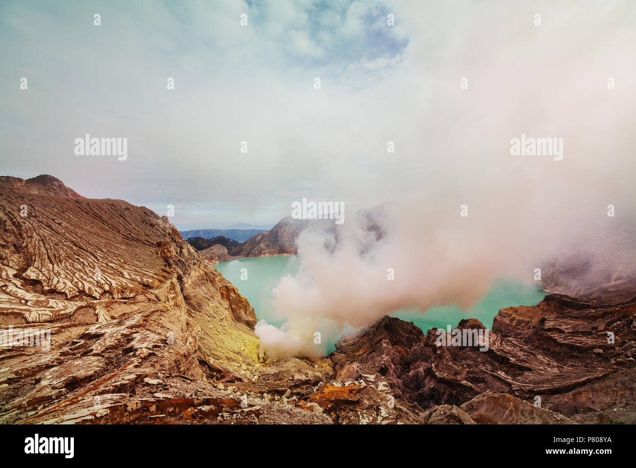 Lake in a Crater of Volcano Ijen, Java, Indonesia Stock Photo - Alamy