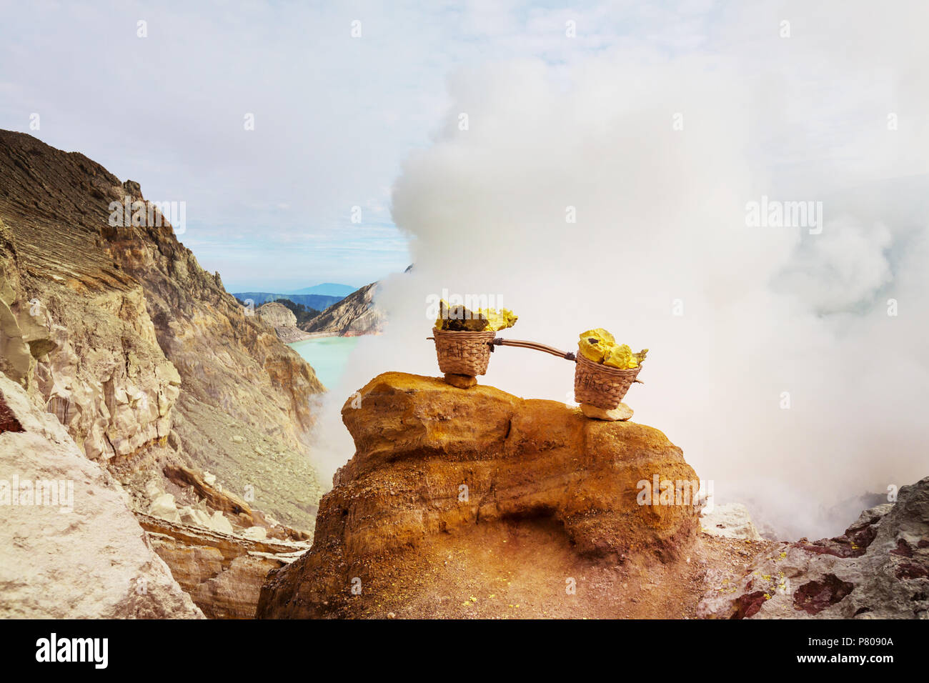Lake in a Crater of Volcano Ijen, Java, Indonesia Stock Photo - Alamy