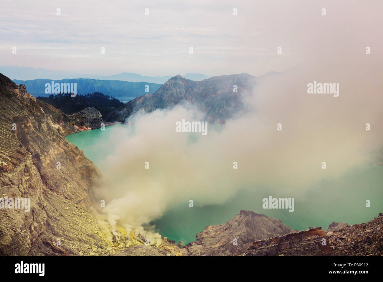 Lake in a Crater of Volcano Ijen, Java, Indonesia Stock Photo - Alamy