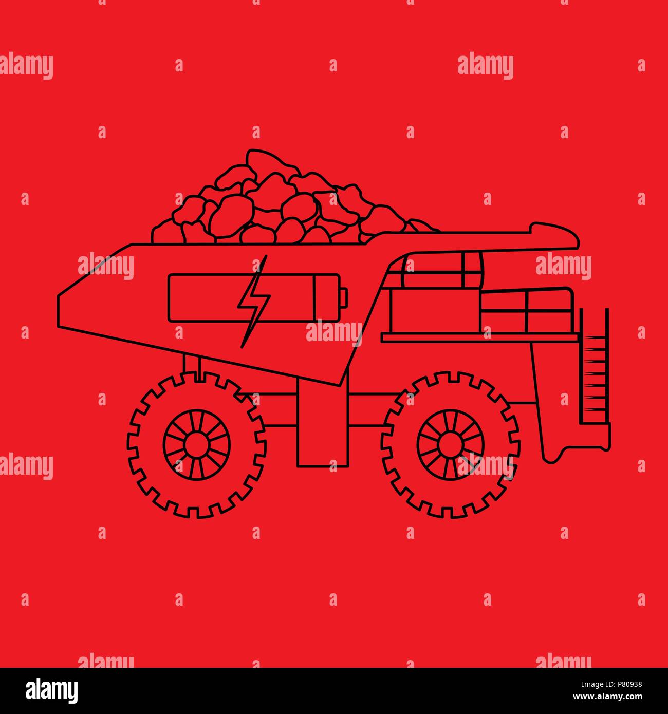 Electric dumper with ore, battery, charge symbol. New transport eco ...