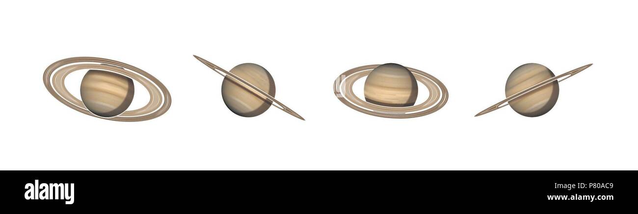 Positions of the planet Saturn. Saturn and Earth rotate in opposite ...