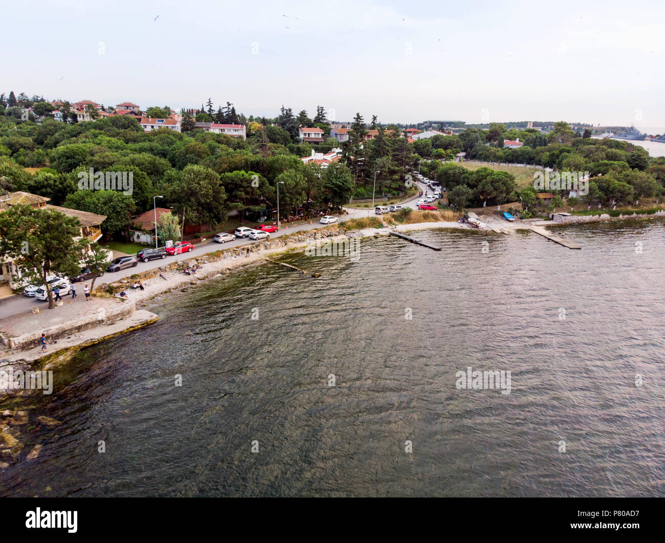 Aerial Drone View of Istanbul Tuzla Seaside with Boats. City Life near ...