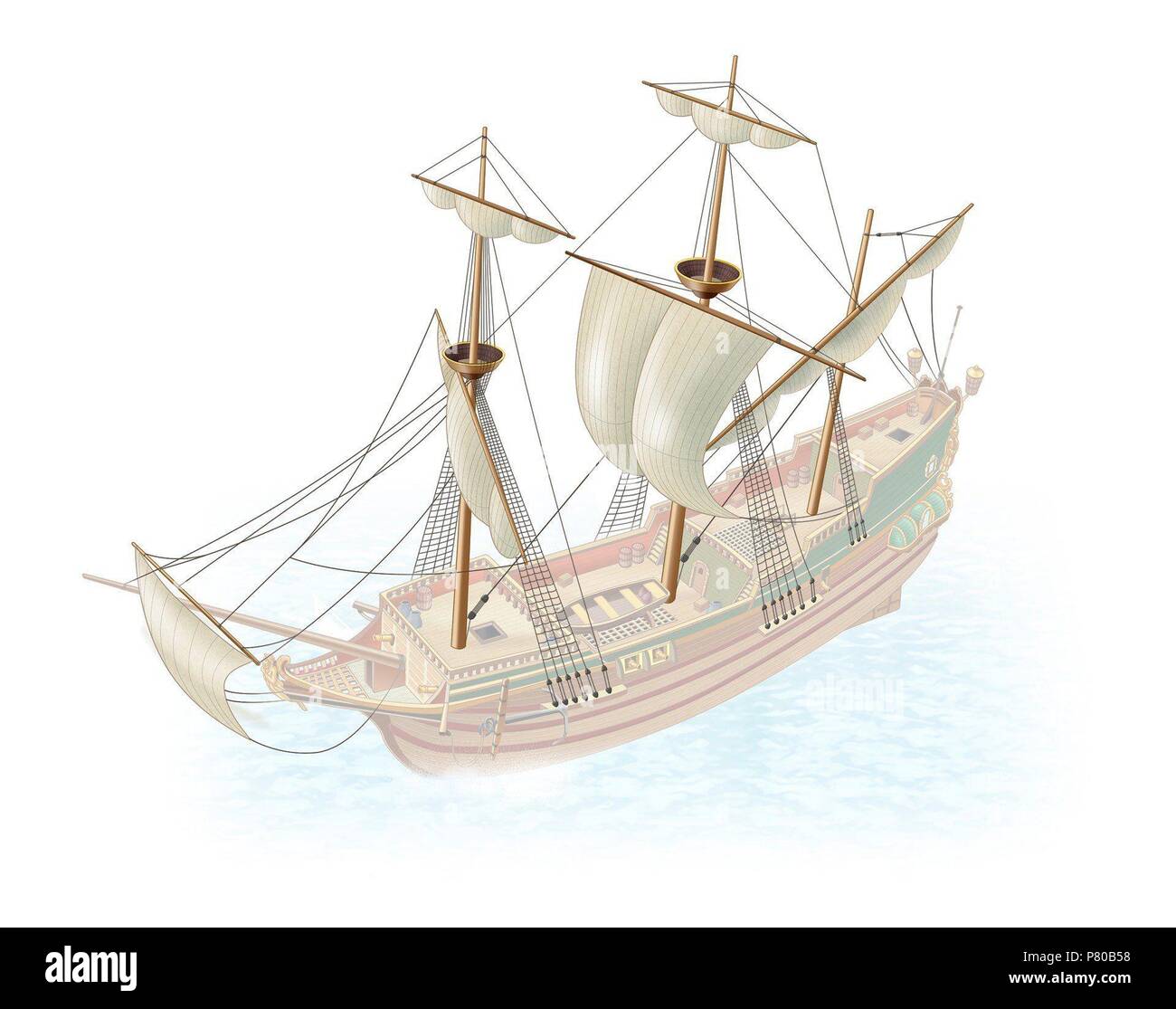 Mast and ropes of a caravel Stock Photo - Alamy