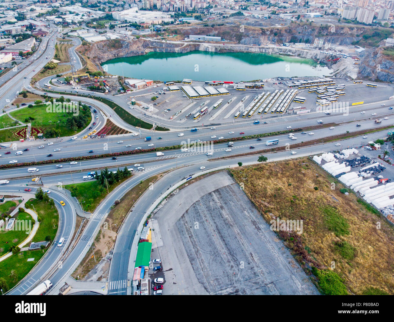 Aerial Drone View of Istanbul Kartal Highway Intersection / Interchange ...