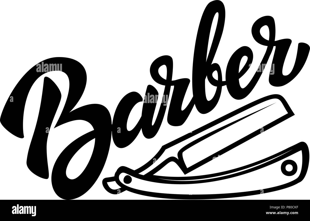 Barber. Lettering phrase with razor illustration on white background ...