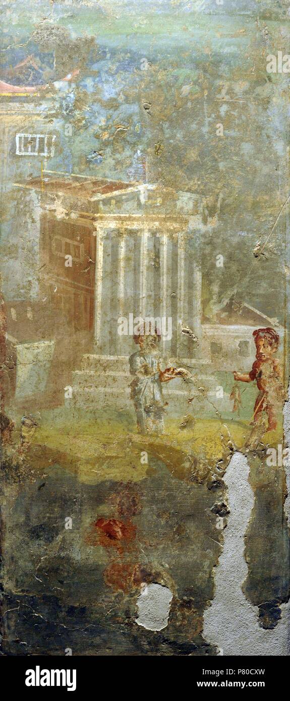 Roman fresco depicting a Nilotic scene with pygmies taking offerings to ...