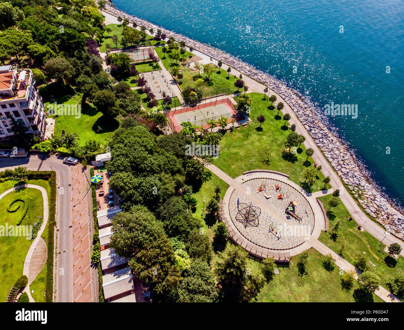 Aerial Drone View of Kadikoy Moda Seaside with Kids Playground in ...