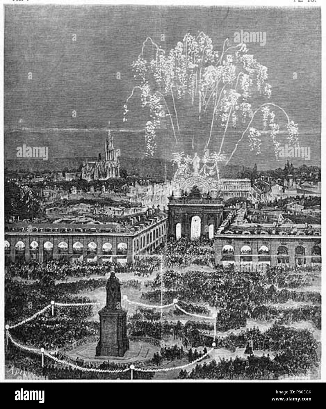 Français : Fêtes de Thiers : Feu d'artifice du 3 Août 1879 sur la place ...