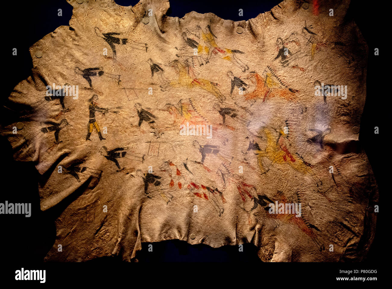 little big horn battle cheyenne painting on buffalo skin of 1876 Stock ...
