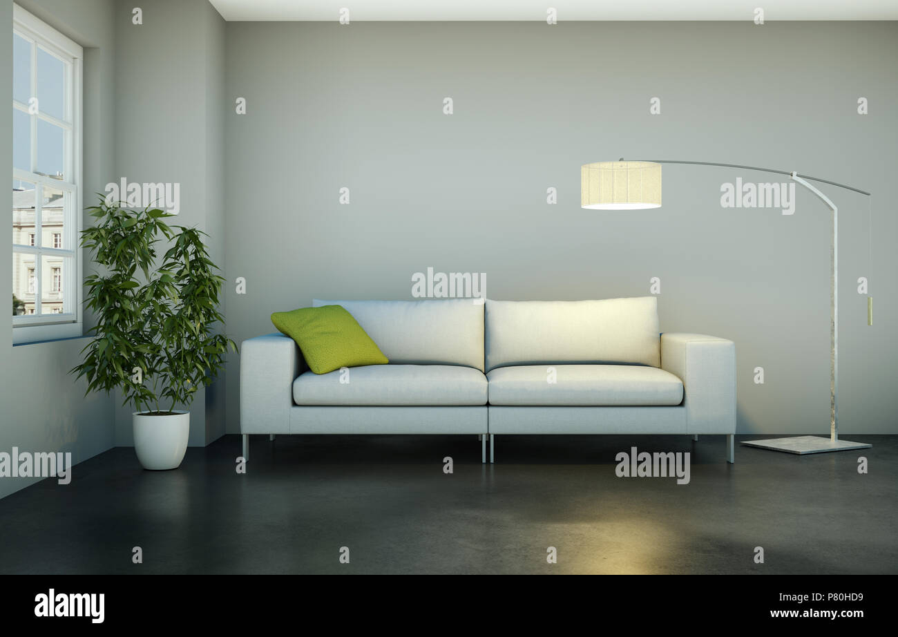 Interior design modern bright room with white sofa Stock Photo - Alamy