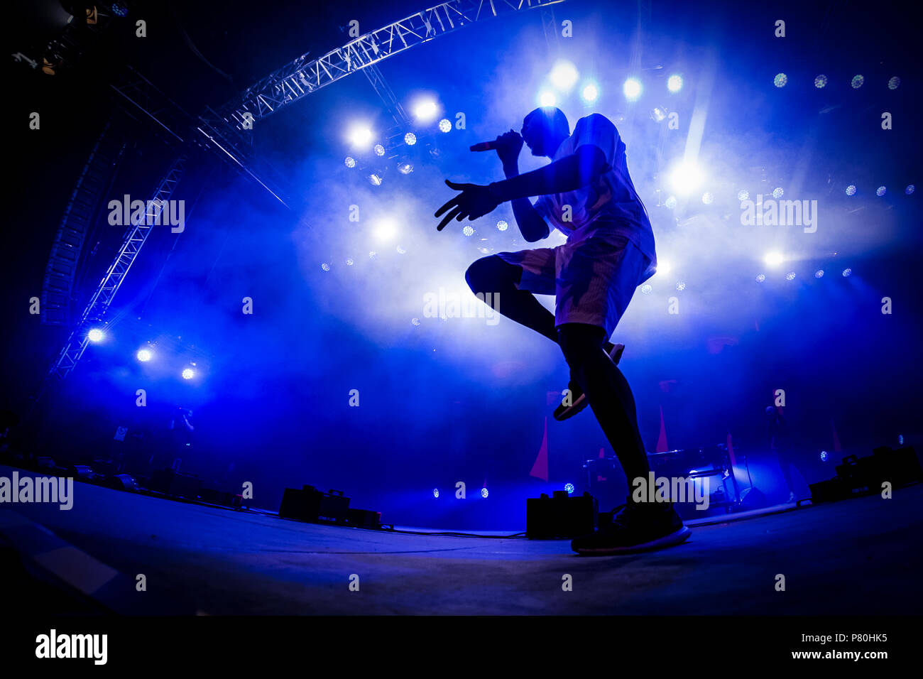 Denmark, Roskilde - July 6, 2018. The English grime rapper Stormzy ...