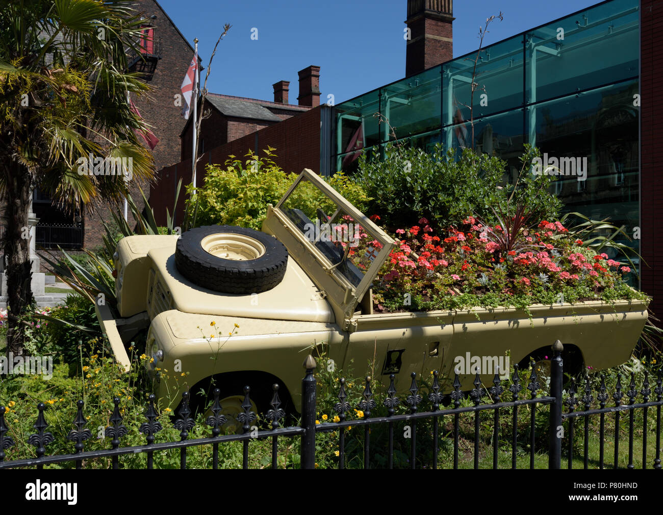 Army landrover with flower display,Lancashire fusiliers themed Bury in ...