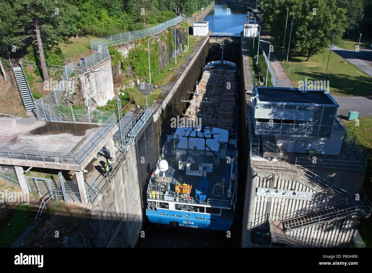 Cargo ship Elise at Mälkiä lock in Saimaa canal, Lappeenranta Finland ...